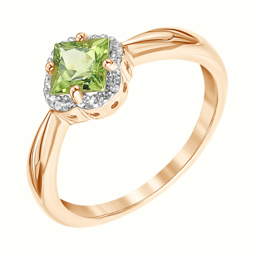 Кольцо, красное золото, 585 проба, хризолит