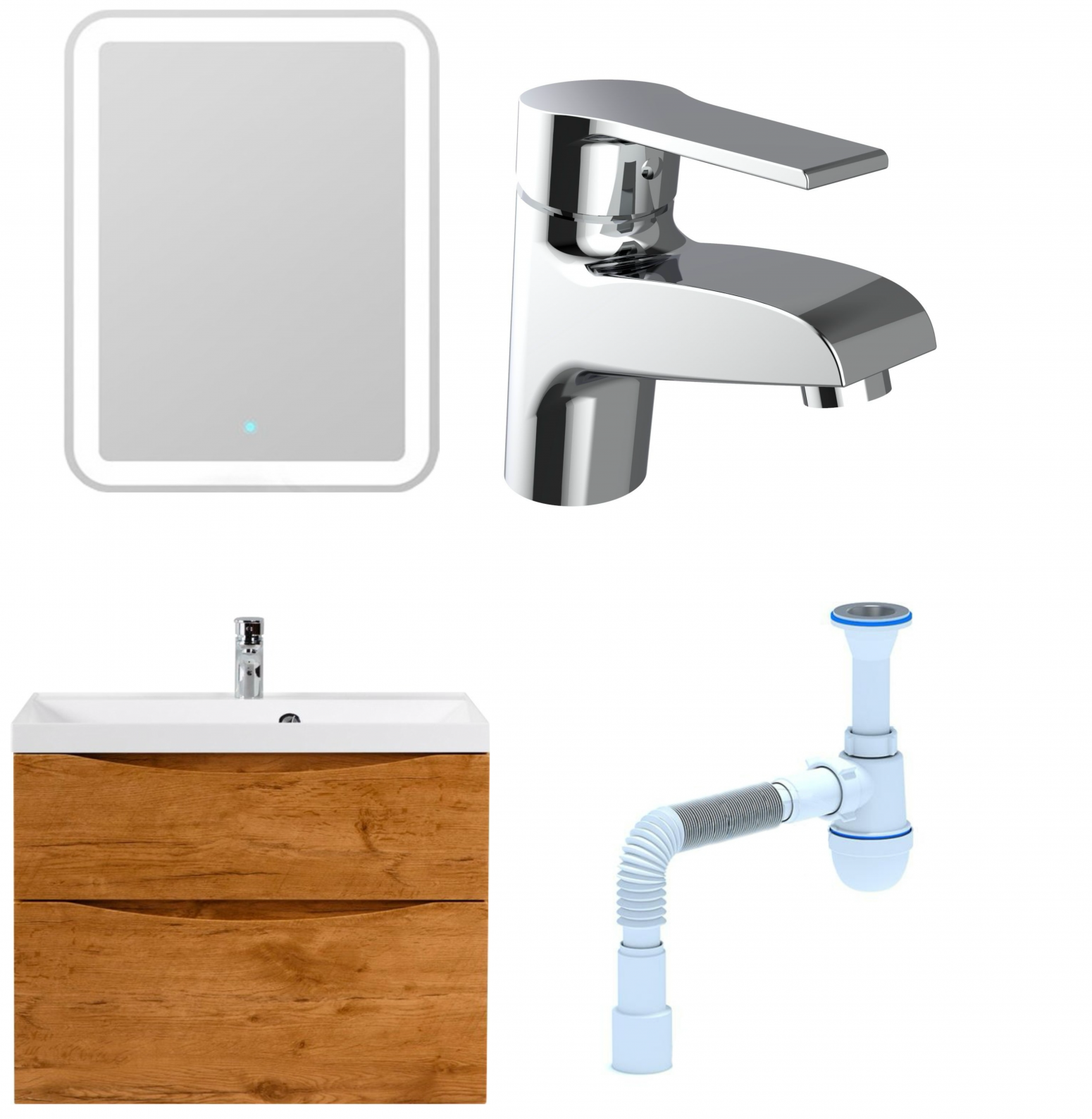 Комплект: Мебель для ванной BelBagno Marino H80 rovere nature + Смеситель Agger Right A2902100 для раковины, хром + Сифон АниПласт 346803 + SNPA2902100 + C2015xrv
