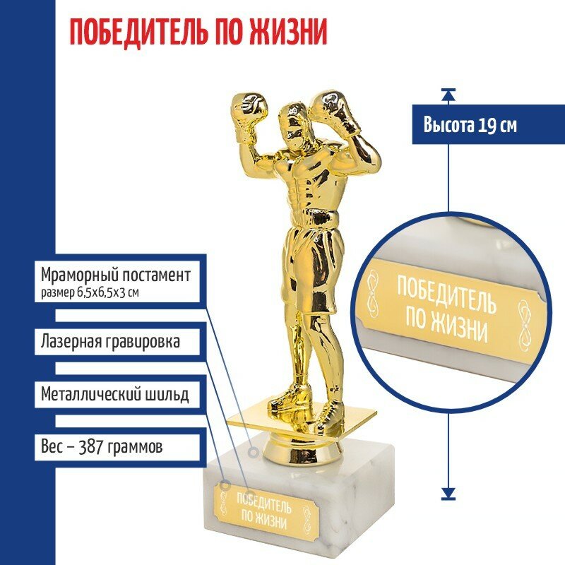 Статуэтка Бокс "Победитель по жизни" на мраморном постаменте (19 см)