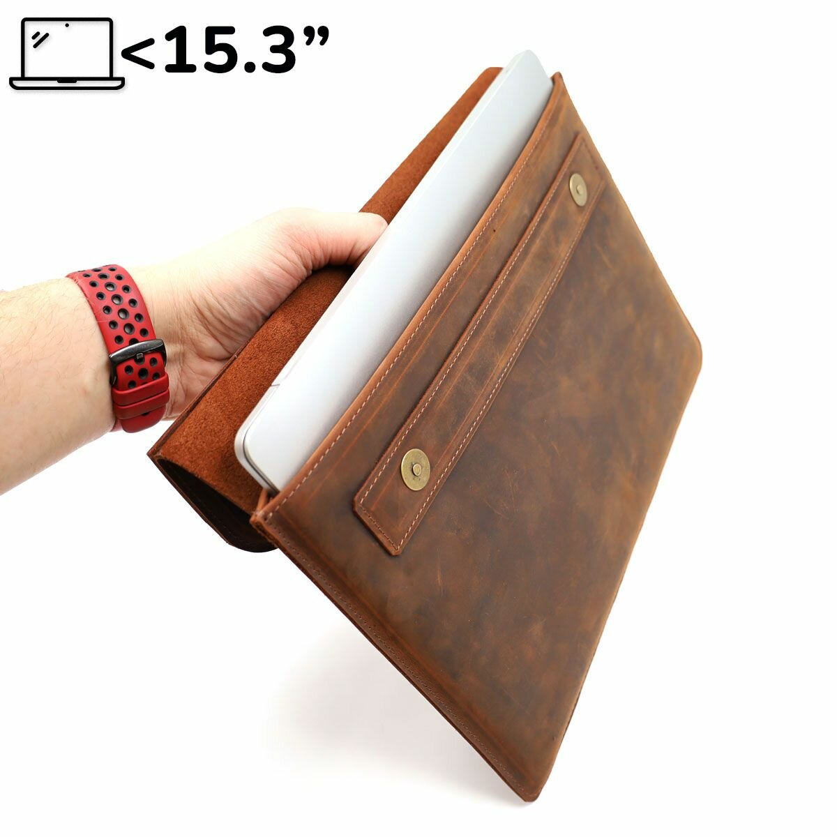 Кожаный чехол для Ноутбука 14 - 15 дюймов, для Макбук Эйр 15 - 2023, шоколадный, J. Audmorr - Newport 14 Cognac