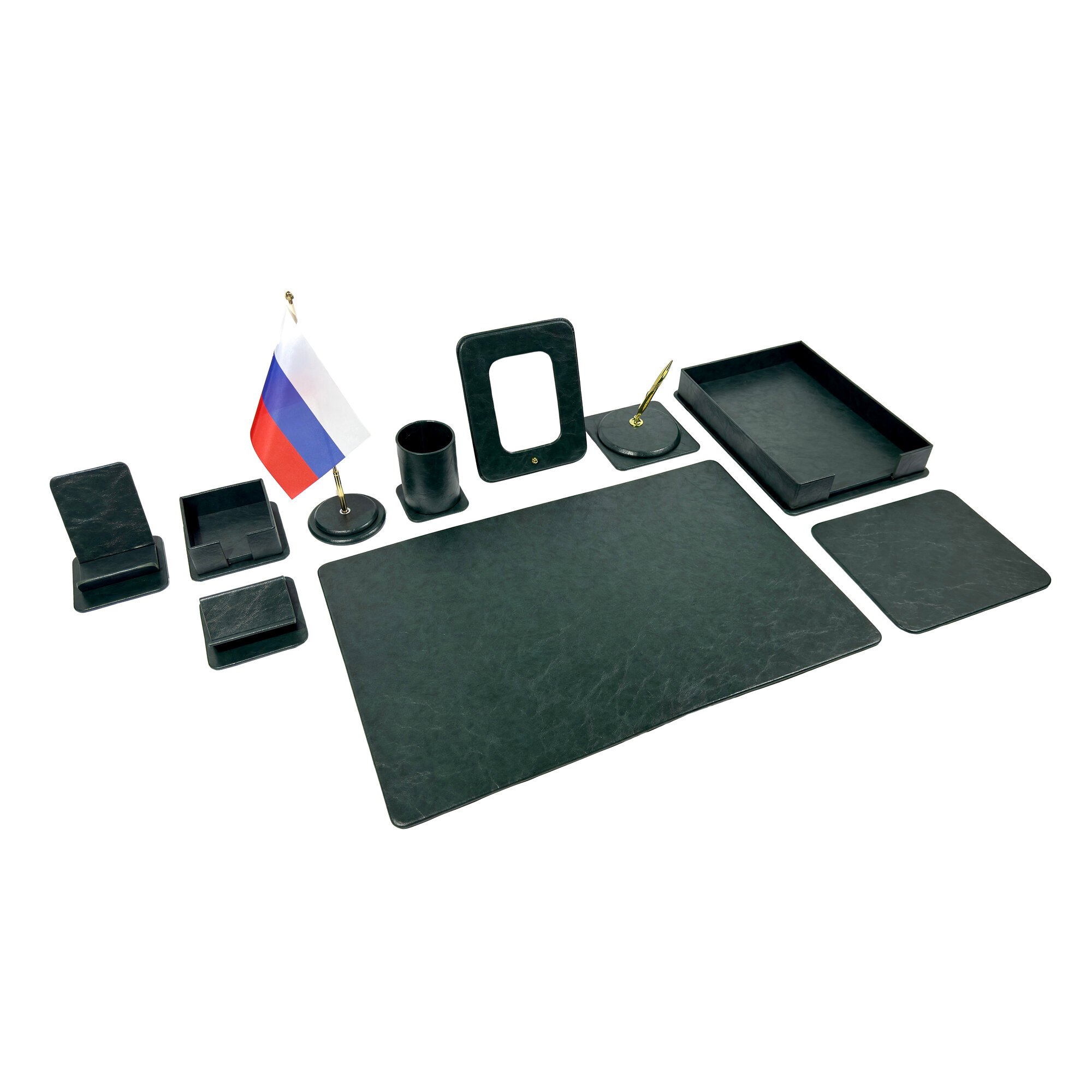 Настольный набор руководителя UVENIR 6144F, зелёный, с Государственной сиволикой России