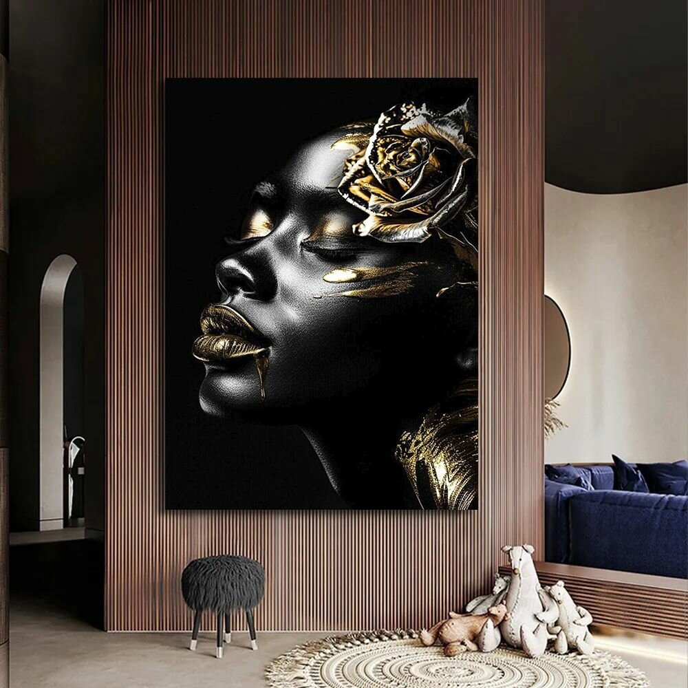 Картина "Африканка в золоте", на подрамнике, холст, 20x30 см