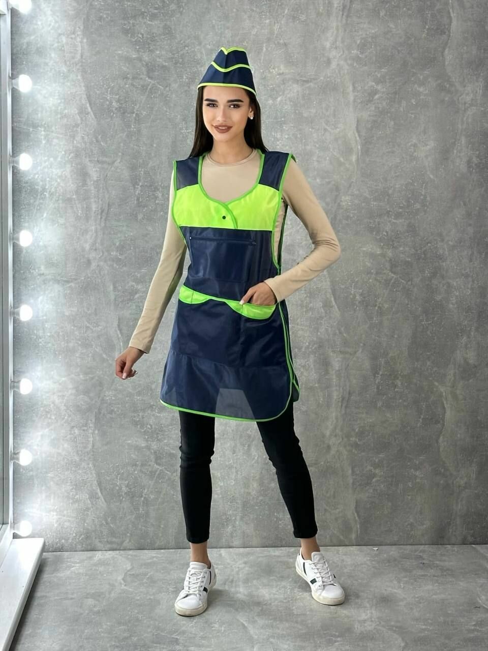 Сарафан рабочий женский Юля из Нейлона. Халат парикмахерский, фартук универсальный подходит для продавцов, уборщиц, поваров, флористов и парикмахеров