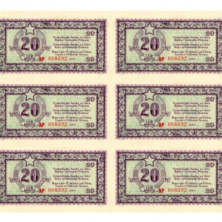 Сцепка купюр Югославии 20 лир 1945 года, сувенирная копия, банкноты и купюры редкие коллекционные