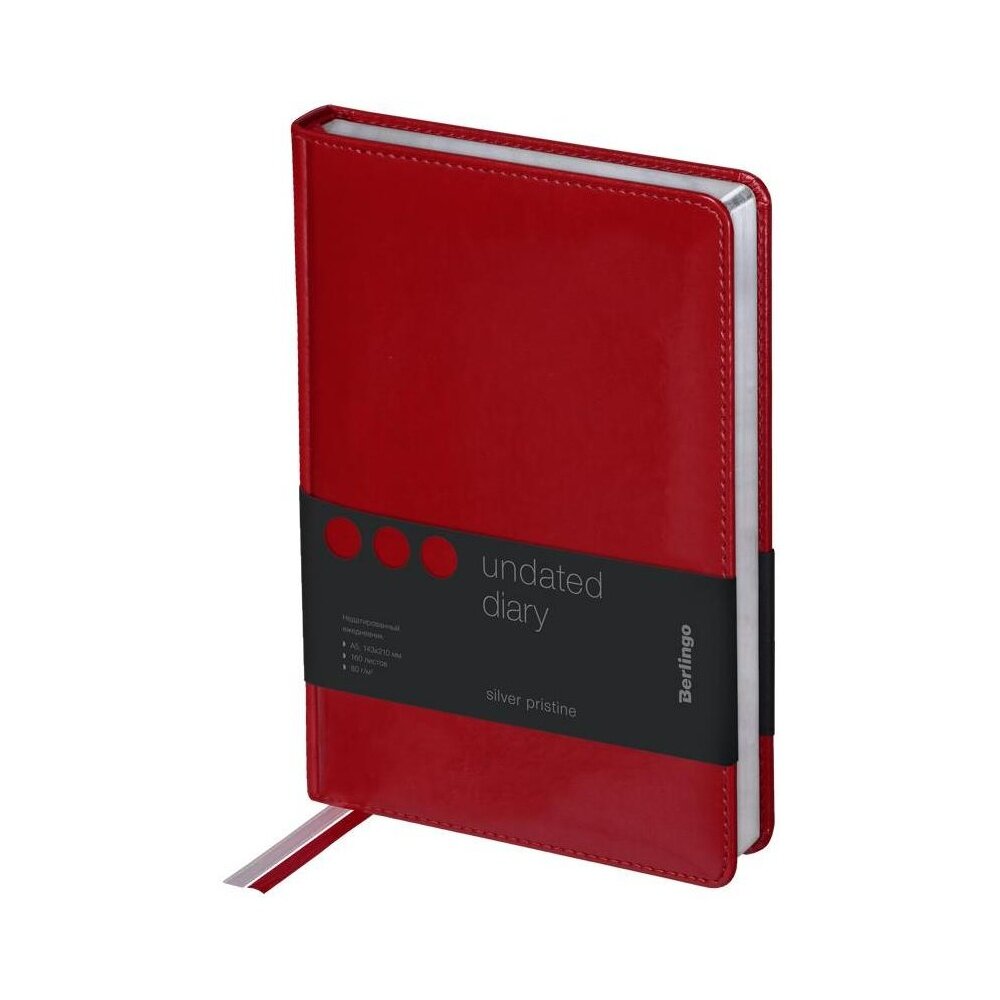 BERLINGO_ UD0_82502 Ежедневник недатированный, а5, 160л, кожзам, berlingo silver pristine, серебр. срез, красный