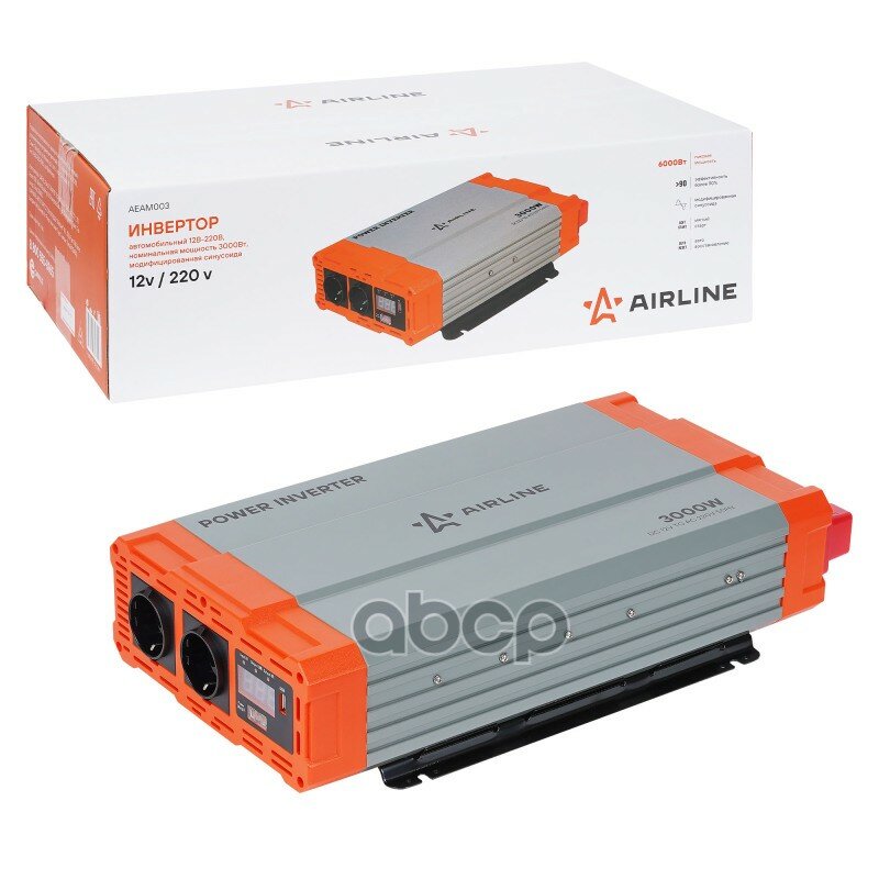 Инвертор автомобильный 12В-220В, 3000 Вт (AEAM003) AIRLINE арт. AEAM003