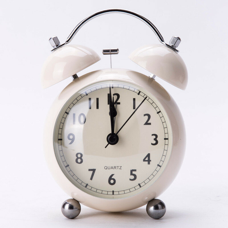 Ретро-колокольчик-будильник, настольный, кварцевый, металлический, белый