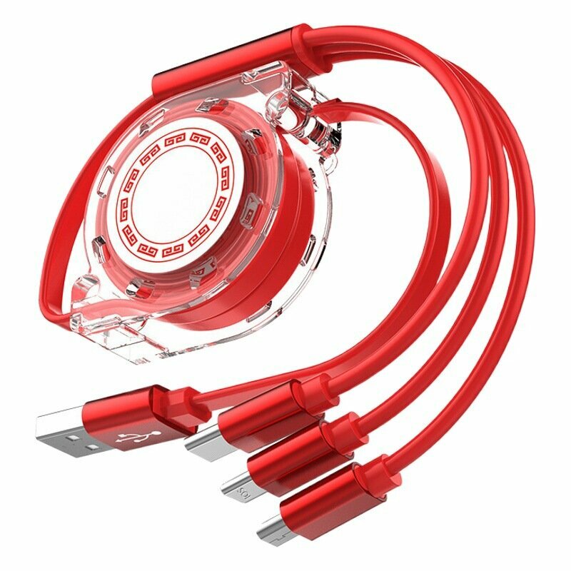 Кабель Crystal telescopic "три в одном", для Apple, Android, TYPEC