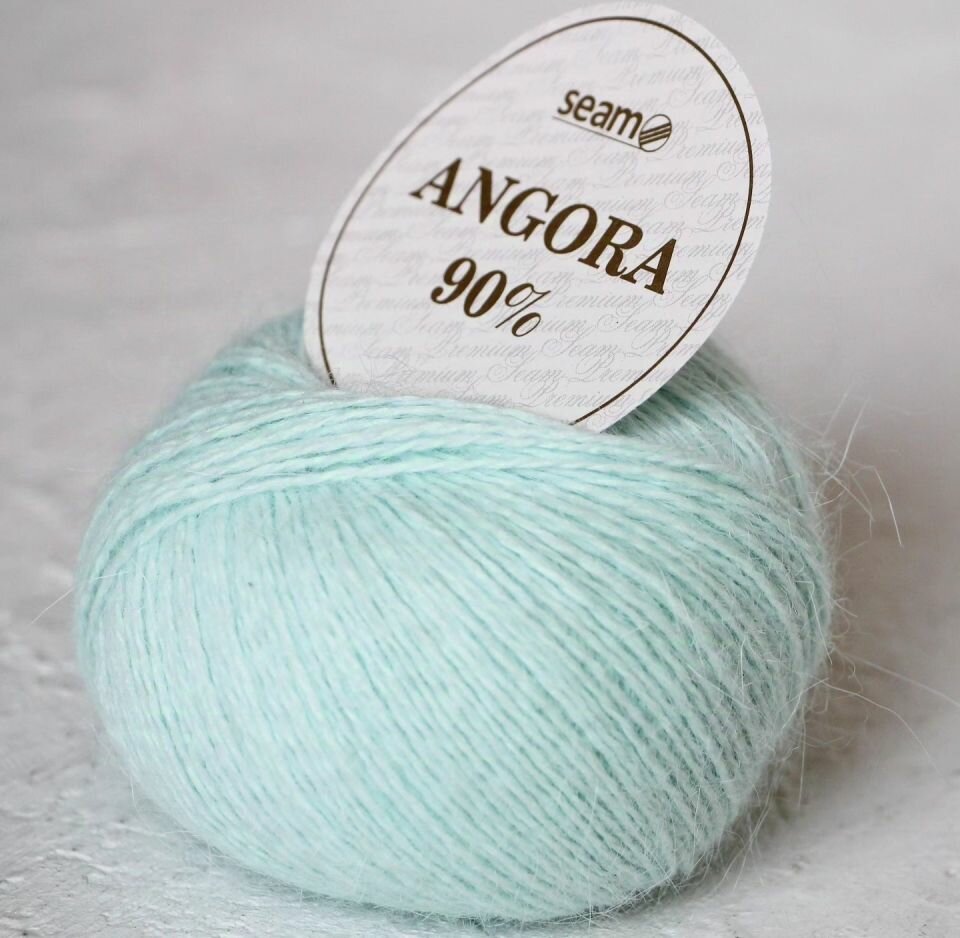 Пряжа Angora 90% Seam цвет 05 светло-ментоловый, 10шт*(112м/25г), 90% пух ангорского кролика 10% мериносовая шерсть