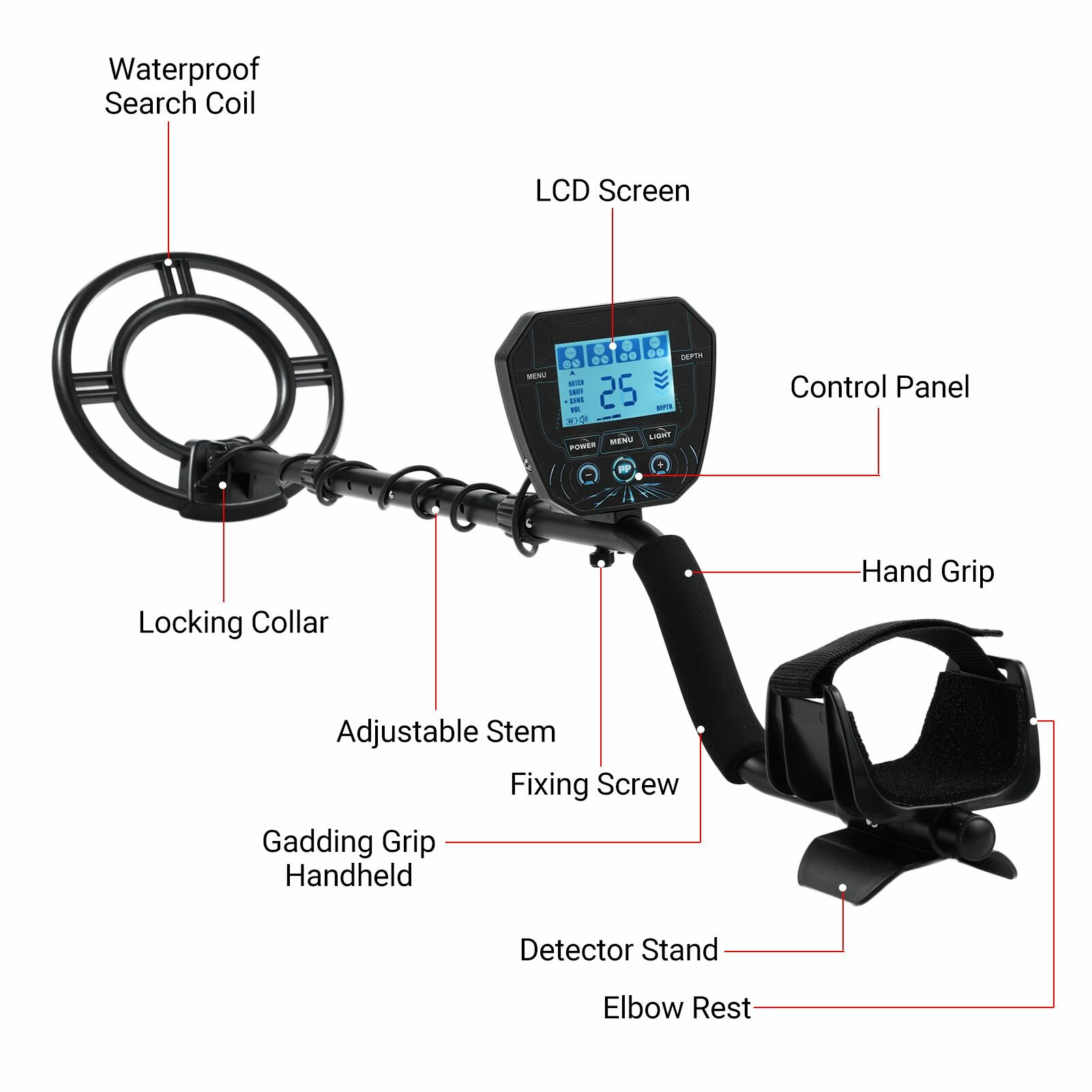 Металлоискатель для поиска золота: 3 режима, катушка 10", высокая точность, в комплекте наушники, лопата, рюкзак.