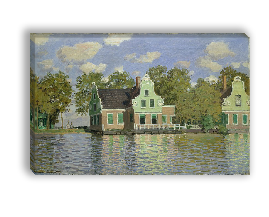 "Дома на берегу реки", Моне, Клод, картина (репродукция) (55х35 см / на подрамнике)