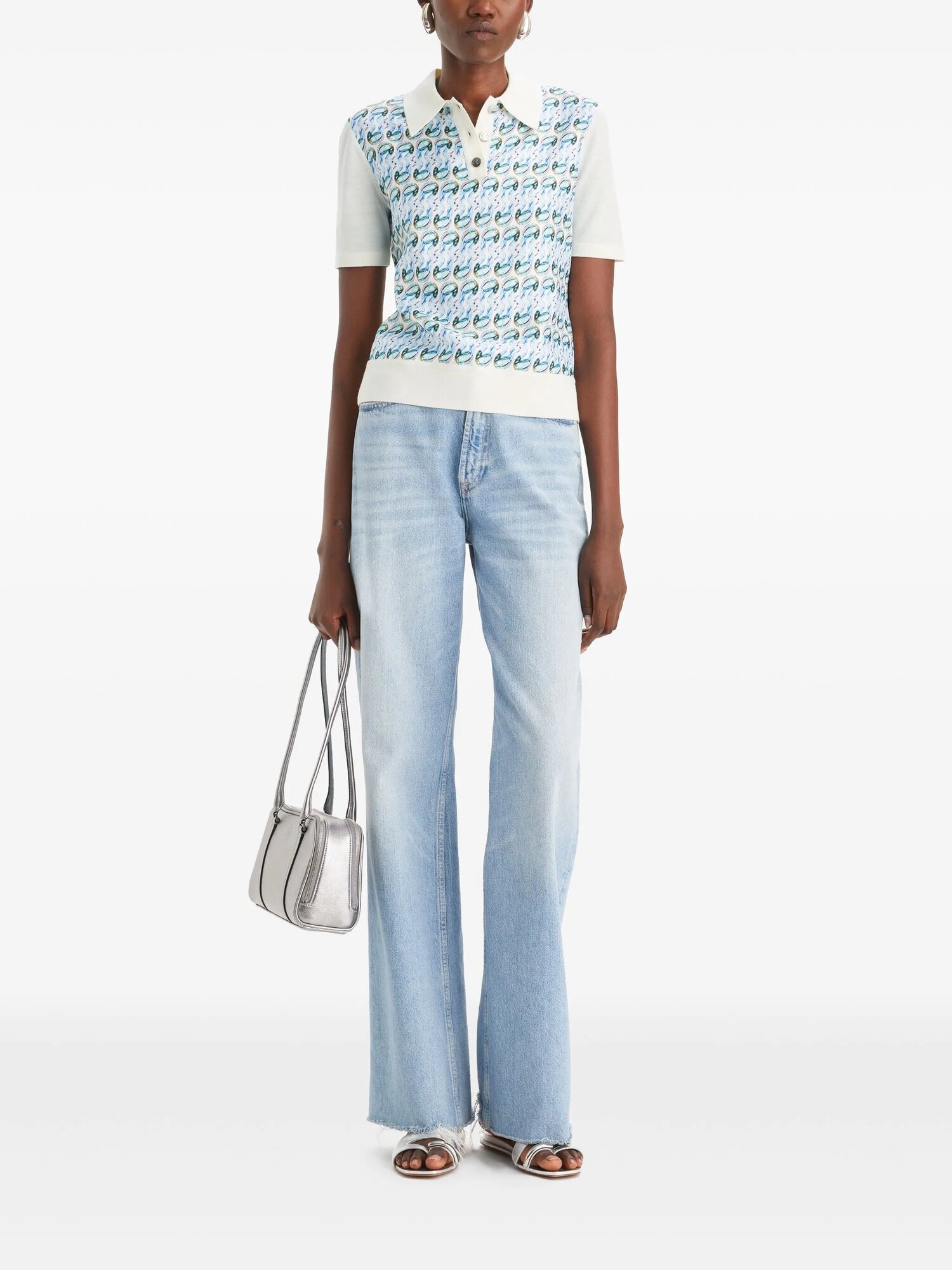 Поло Tory Burch T Monogram, размер M, синий — фото 1