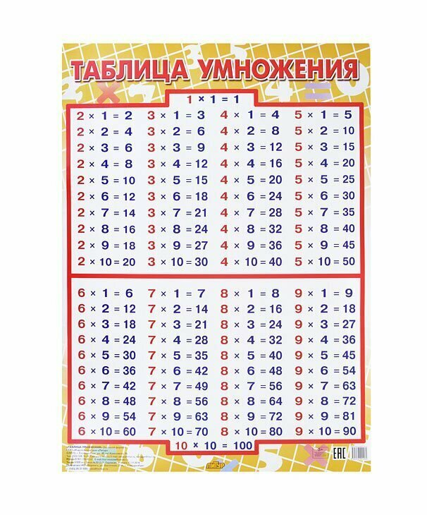 Плакат Литур Таблица умножения (978-5-9780-0153-2)