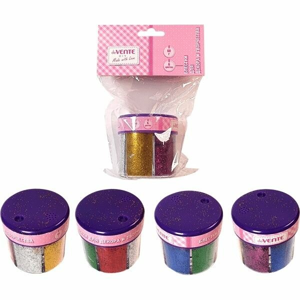 Блестки deVENTE "Basic", глиттер, 6 цветов, диспенсер с дозатором, 60 г (8003000)