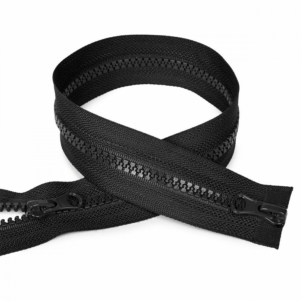 Молния MaxZipper тракторная, №5, 2 замка, усиленные звенья, 80 см, цвет F322, черный, в упаковке 50 штук