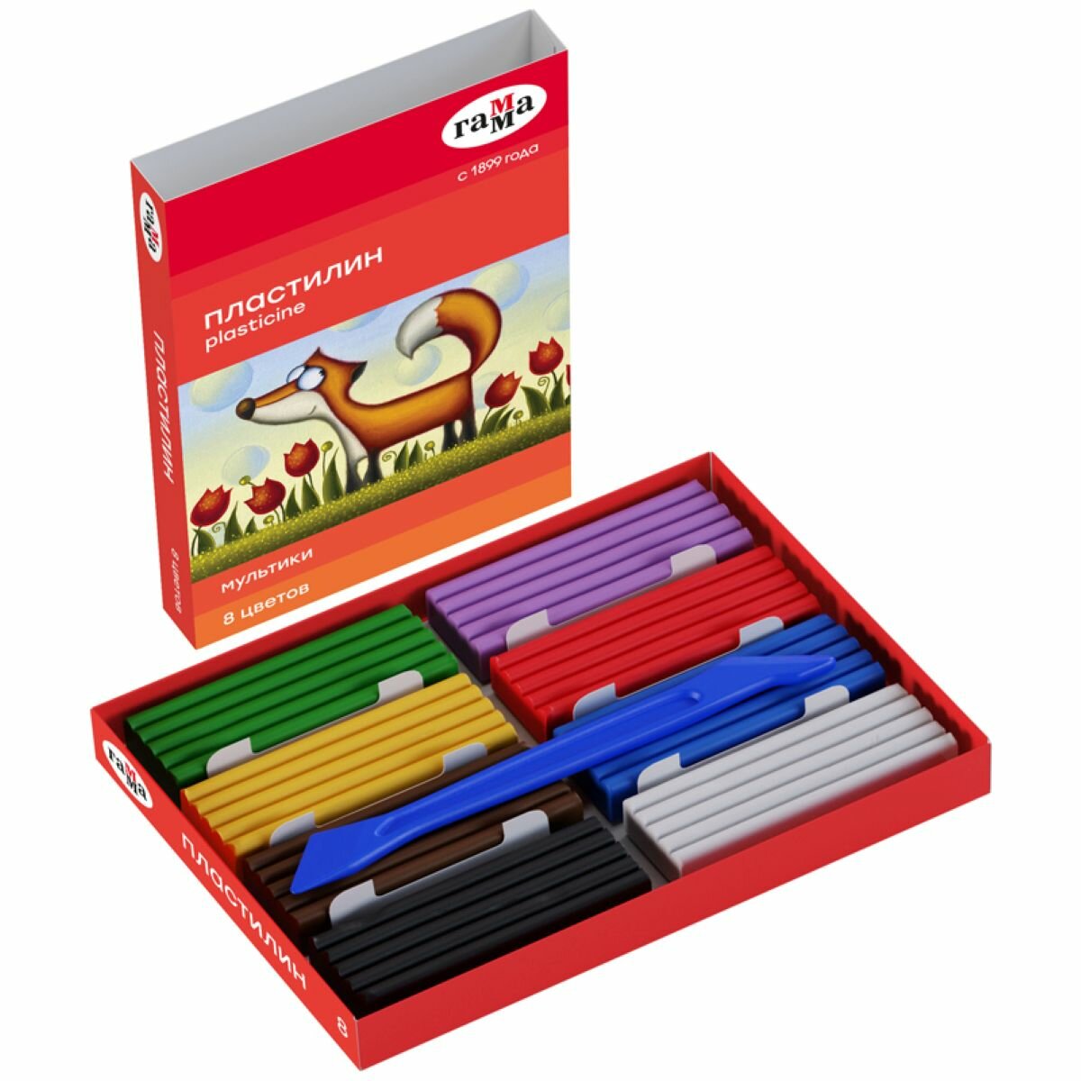 Пластилин гамма Мультики 8 цветов 160г классический, со стеком