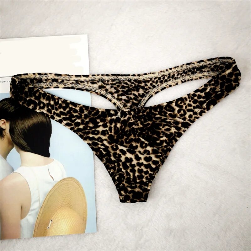 Мужские стринги с леопардовым принтом, нейлон L, Коричневый, Coffee