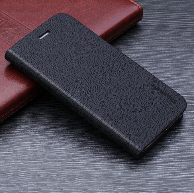 Фирменный чехол-книжка MyPads для Realme c15 водоотталкивающий анти-скользящий, с мульти-подставкой, с текстурой «под дерево» черный