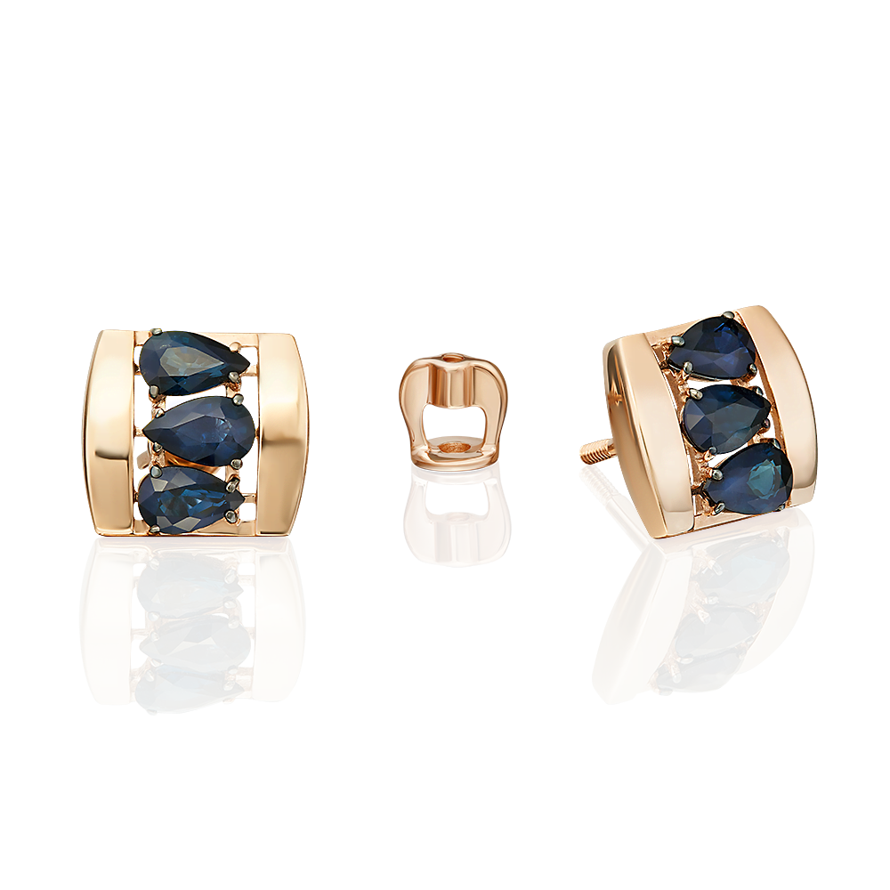 Серьги, красное золото, 585 проба, сапфир