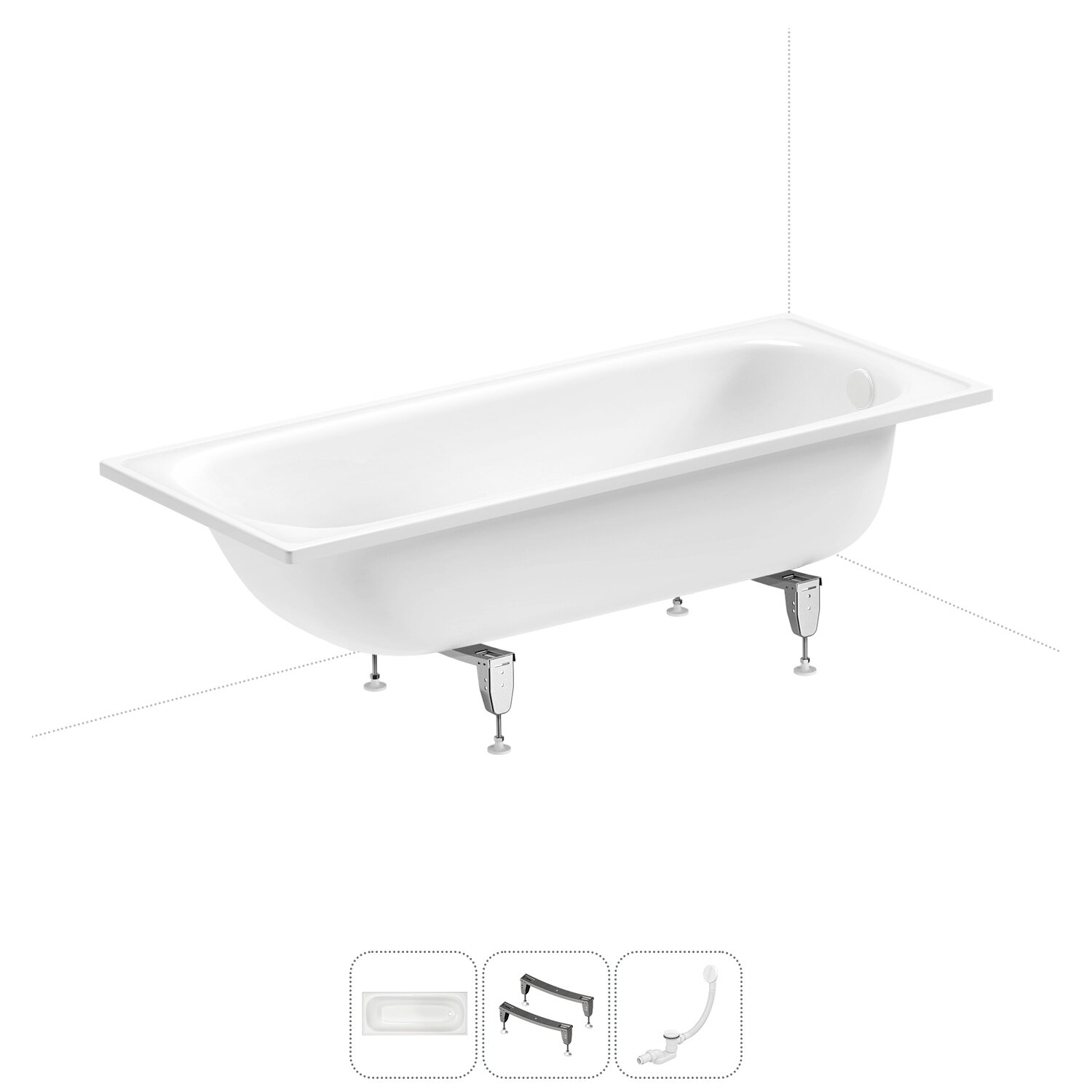 Стальная ванна 170х70 Sanitana BLB Europa 20220654R в наборе 3 в 1: металлическая ванна 170 х 70 см, ножки, слив-перелив