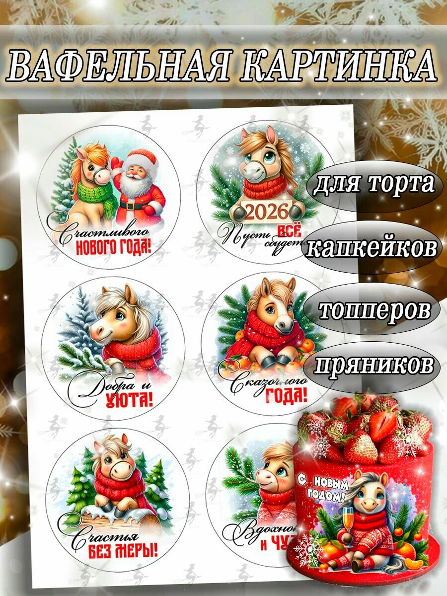 Вафельная картинка съедобная Новый Год и Рождество декор для торта, бенто и капкейков, пряников