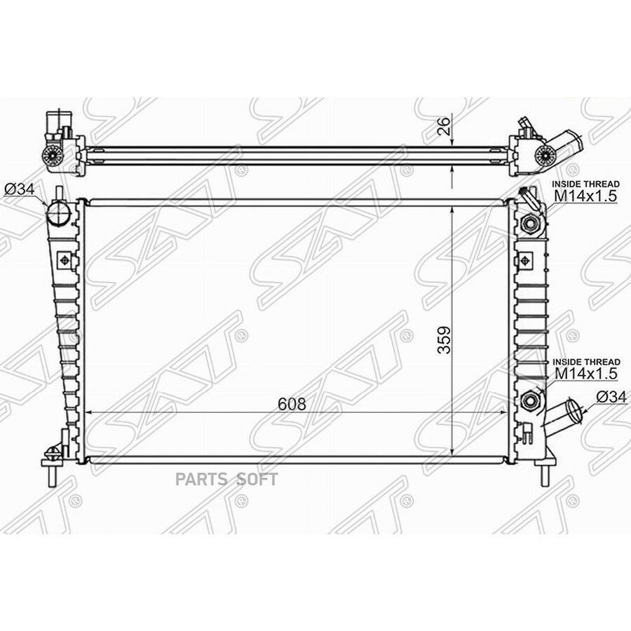 Радиатор Saab 9-5 97-01 от официального дистрибьютора, SAT, артикул SA0001