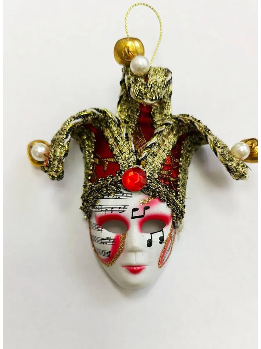 Подвеска-магнит "Венецианская маска" красная, текстиль, пластик, 13x10x3 см