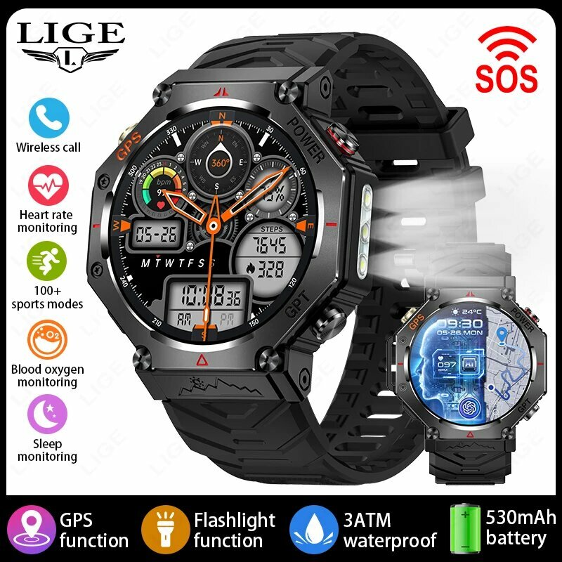 GPS Smart Watch Premium Military Bluetooth Call Outdoor Sports 3ATM Waterproof AMOLED 1.39 Inch Screen New Smartwatch Men