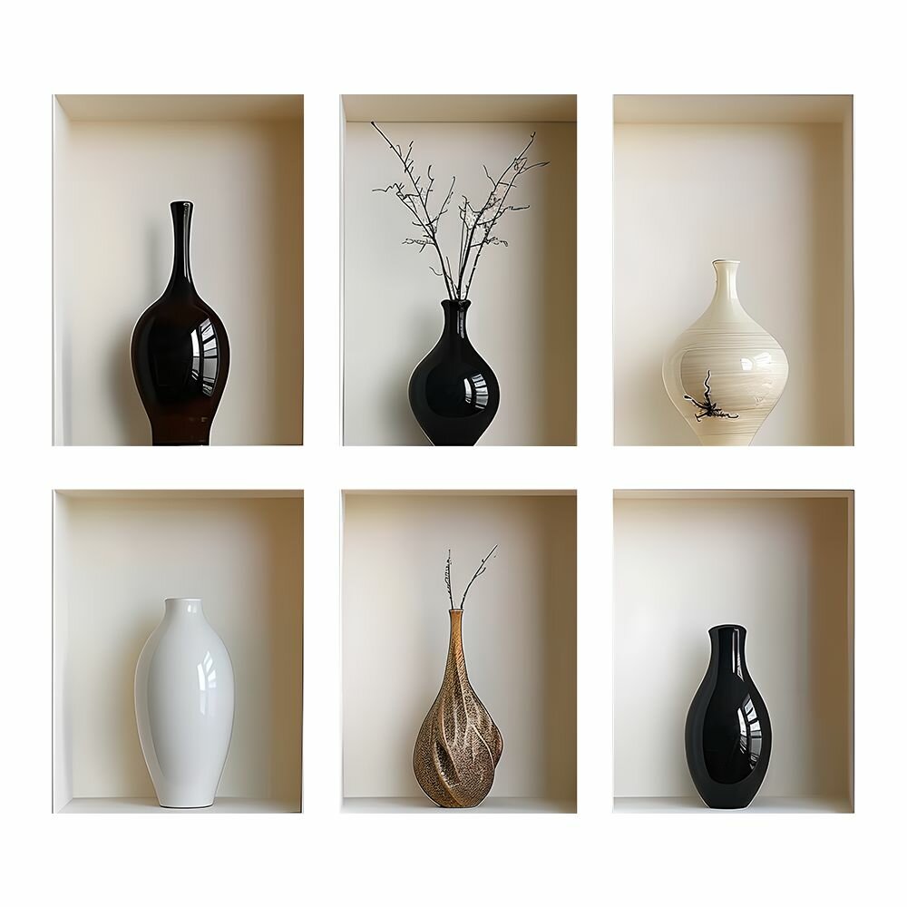 3D наклейки на стену "Суккуленты" — объемные, для кухни/спальни/балкона, декор без полива