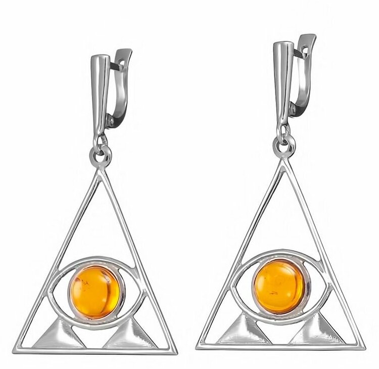 Серьги, серебро, 925 проба, янтарь