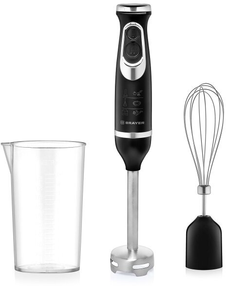 Блендер погружной BRAYER 1241BR /черн, 800Вт, нерж лез, 2 ск, венчик, стак 700мл/