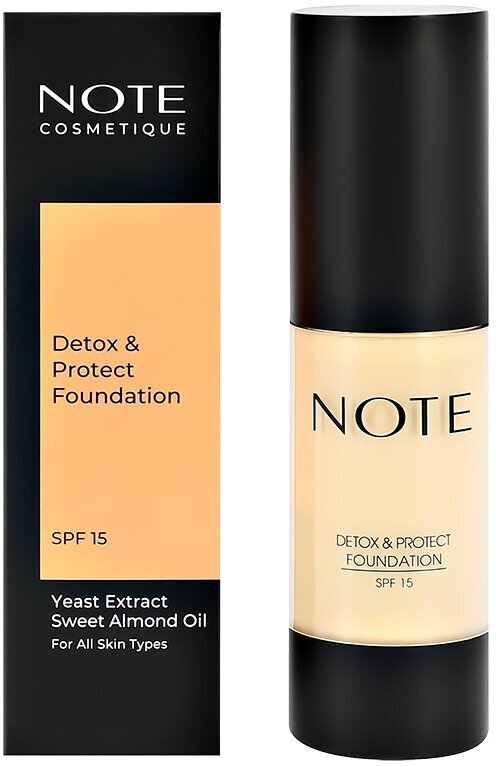 Основа тональная для лица NOTE DETOX AND PROTECT SPF 15 с детокс-эффектом тон 100 Cashmere beige