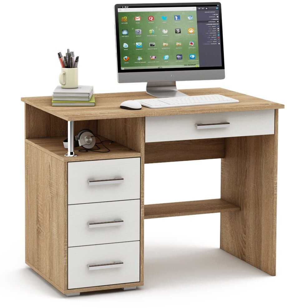 Стол компьютерный, письменный "Амбер (Реал) 4Я", с ящиками, ЛДСП, 97x60x75 см