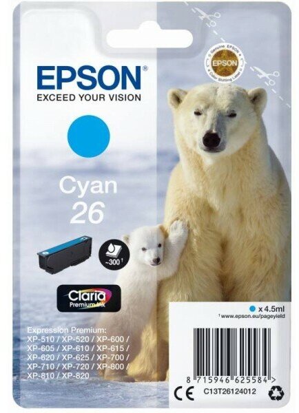 Картридж струйный Epson T2612 C13T26124012 голубой (300стр.) (4.5мл) для Epson XP-600/700/800