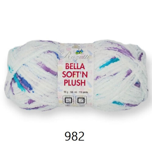 Пряжа "BELLA SOFT N PLUSH" 100% Полиамид, 50гр/105м, (982- Белый+фиол, син, бирюза) 1 упаковка (10 мотков)