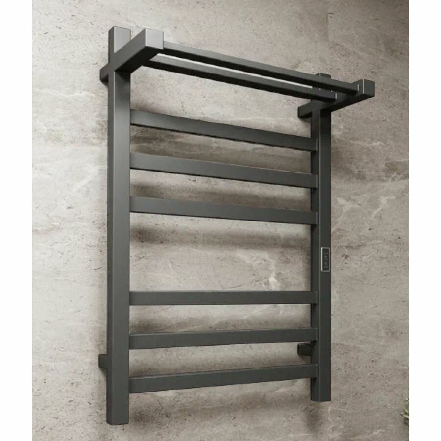 Полотенцесушитель электрический профильный с полкой BAU Hotel Shelf Gun Grey 50х80, 6 планок, универсальный, темно-серый металлик