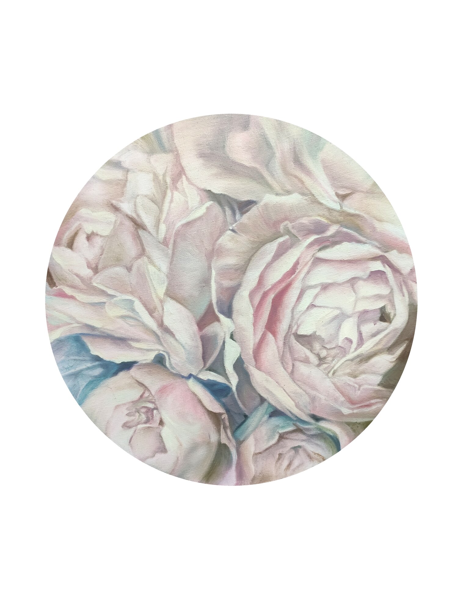 Картина круглая"Шелковые Пионы" - Холст Масло 40см, Ручная работа, без рамы, Наталья Дмитренко