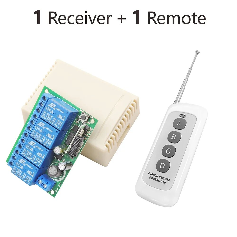 Беспроводной 4-канальный релейный приемник + пульт 1 receiver 1 remote