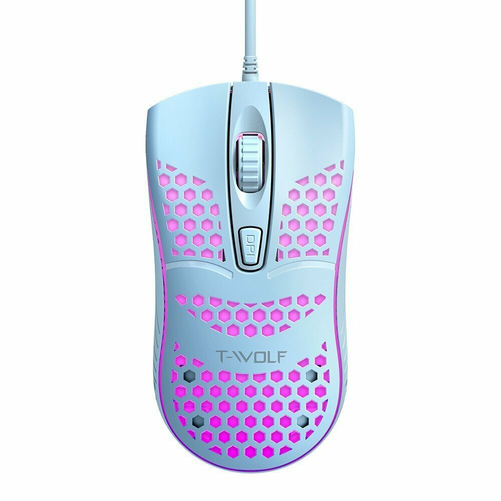 Мышь T-WOLF V15 для ПК с RGB подсветкой, проводная, синяя