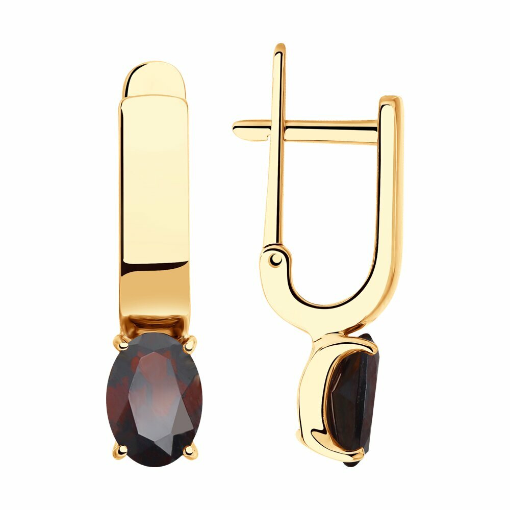 Серьги, красное золото, 585 проба, гранат