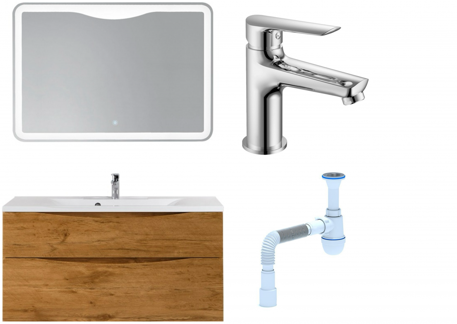 Комплект: Мебель для ванной BelBagno Marino H120 rovere nature + Смеситель для раковины Haiba HB10198, хром + Сифон АниПласт 369033 + SNPHB10198 + C2015xrv