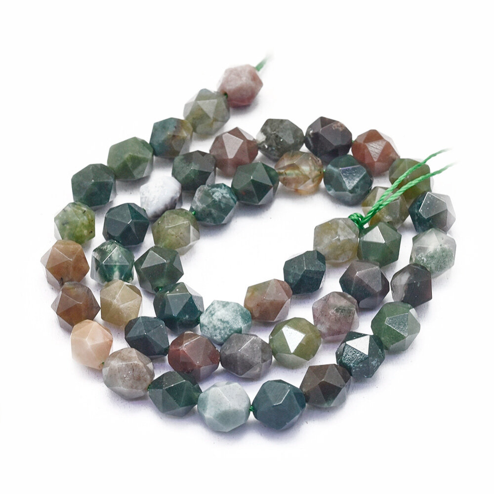 Бусины каменные, агат, индийский, многогранники, 7-8мм, 45 шт, низка