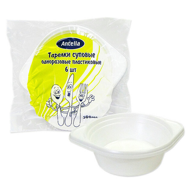 ANTELLA Набор глубоких тарелок 15 см из пластика белые 6 шт для сервировки стола