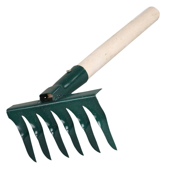Грабли малые витые 6 зубьев 38х15см сталь деревянная ручка для сада и двора