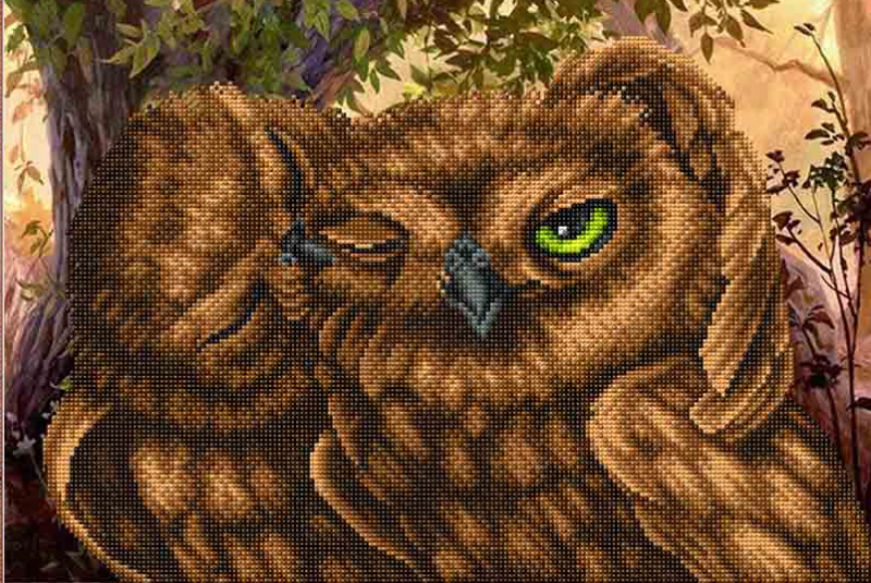 Ткань с рисунком для вышивания бисером Благовест К-3097 Совушки, 40 х 30 см (Бисер в комплект не входит.)