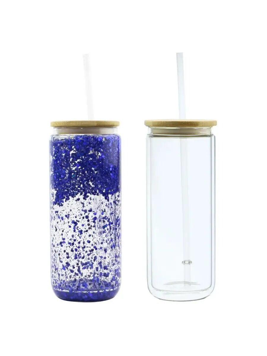 Стакан FОX HOUSE с крышкой и трубочкой, двойные стенки, боросиликатный, 450 мл