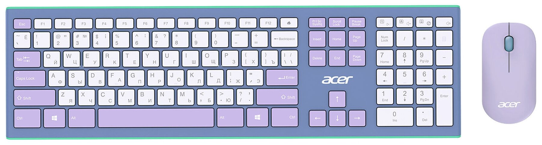 Клавиатура + мышь Acer OCC200 клав: зелёный/фиолетовый мышь: зелёный/фиолетовый USB беспроводная slim ZL. ACCEE.003