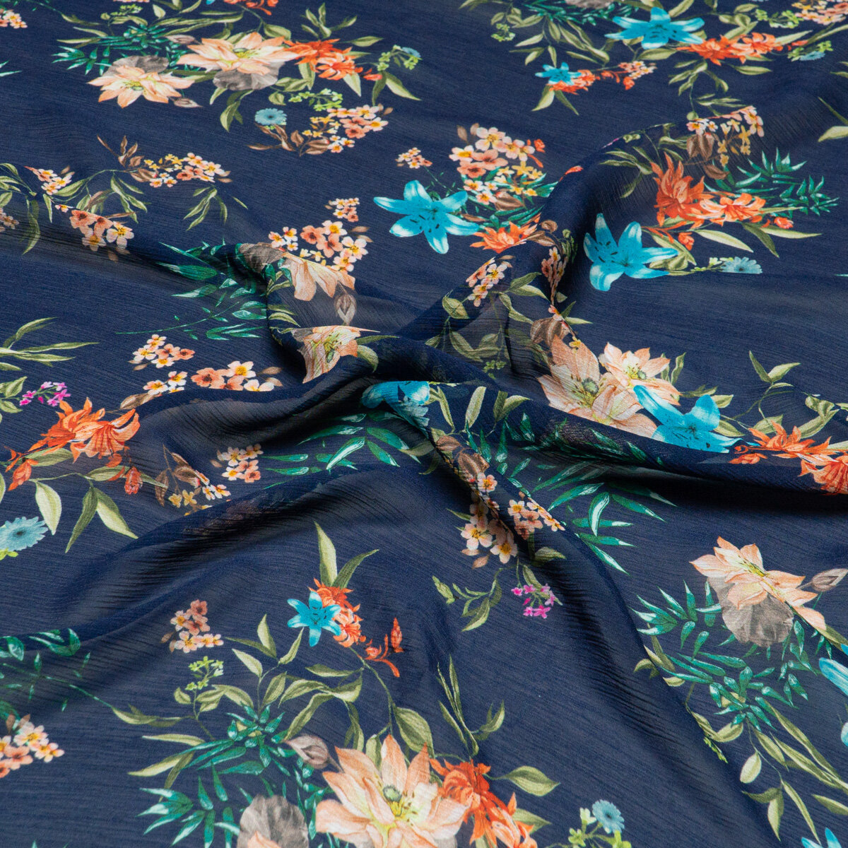 Ткань креп Ткани-100, вискоза 100%, 1,4x2м, гладкокрашеная, плательная, синяя