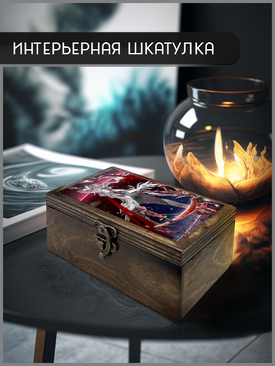 Шкатулка интерьерная для украшений универсальная 16x10x6 см игры геншин импакт (genshin impact, арлекино, карты) - 673