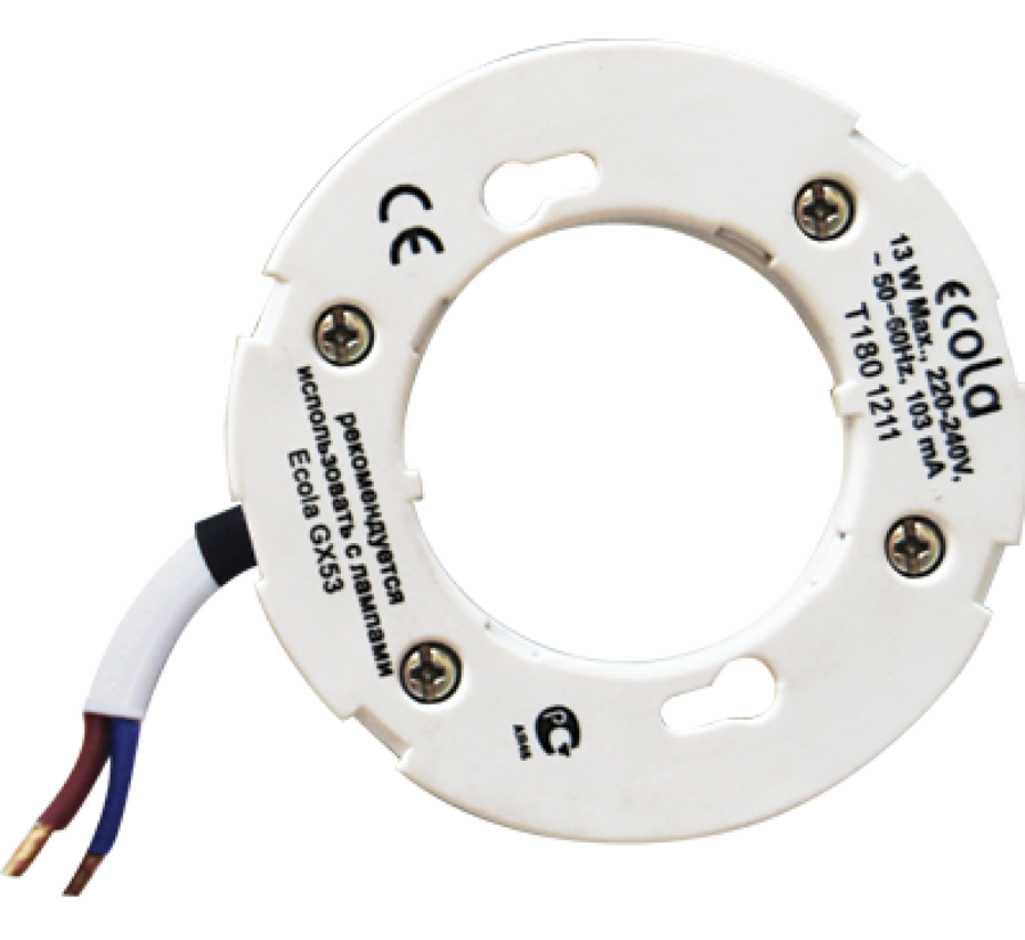 Патрон для лампы Ecola / Экола с проводами 2х10cm и проходными контактами, пластик белый, GX53, GX53BPECB / электрооборудование